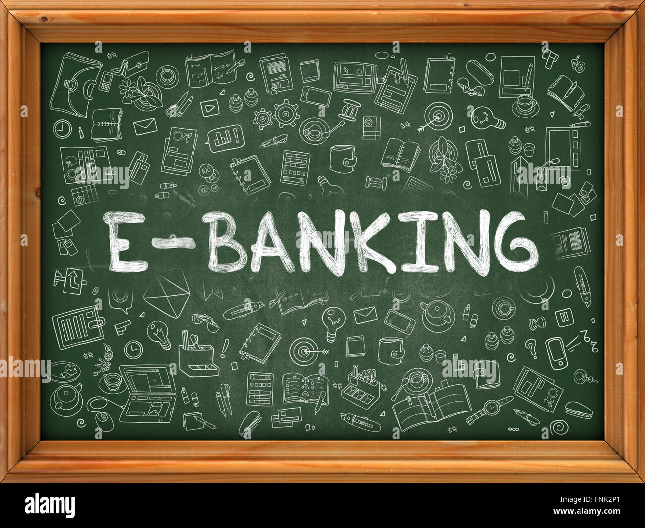 E-Banking Concept. Doodle Icons on Chalkboard Stock Photo - Alamy