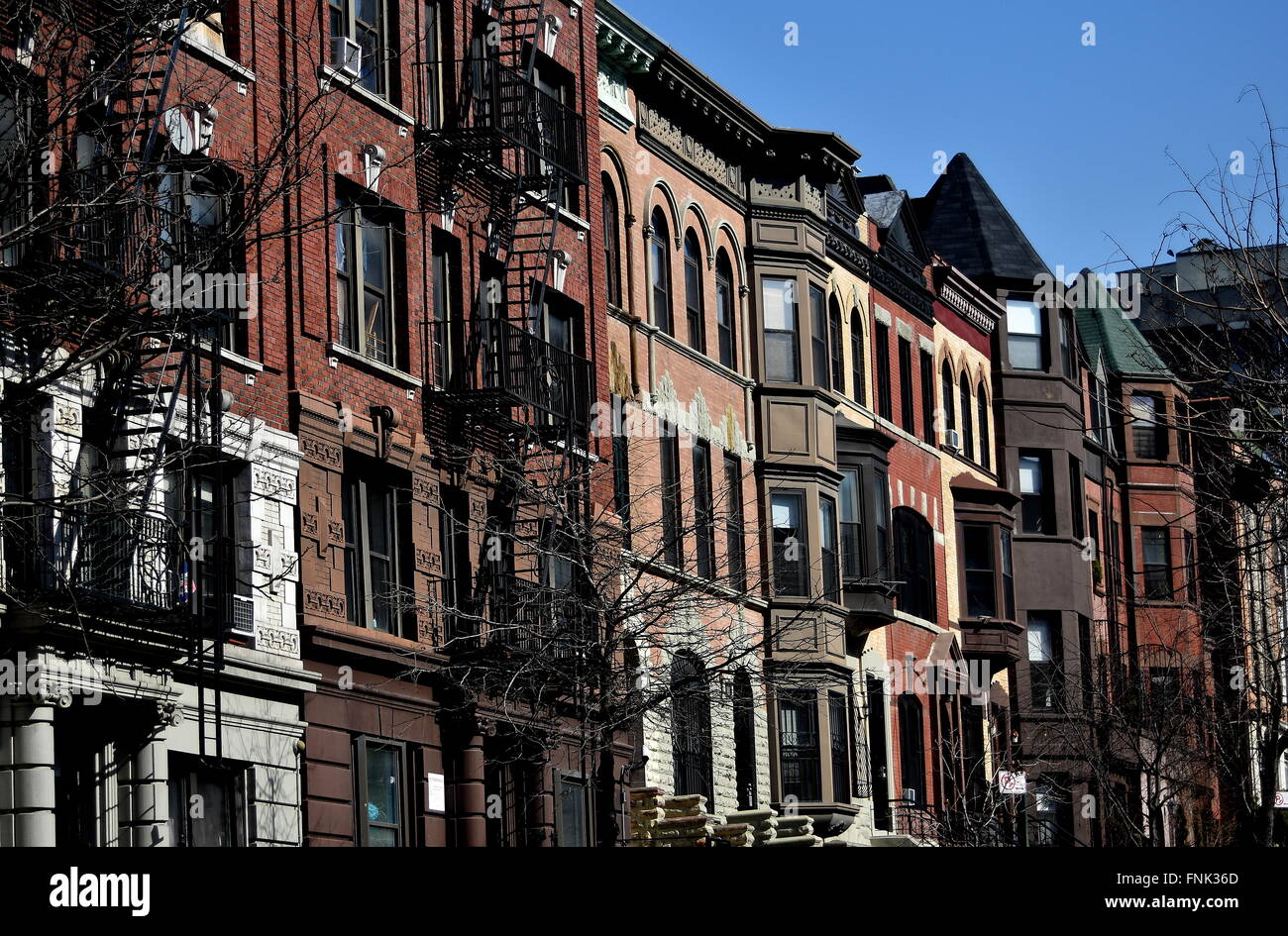 New York City: Brownstones and townhouses on West 142nd Street in ...