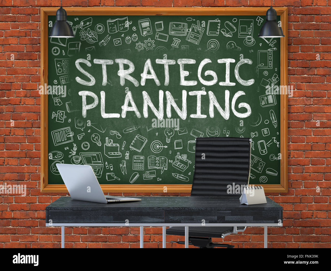 Chalkboard on the Office Wall with Strategic Planning Concept Stock ...