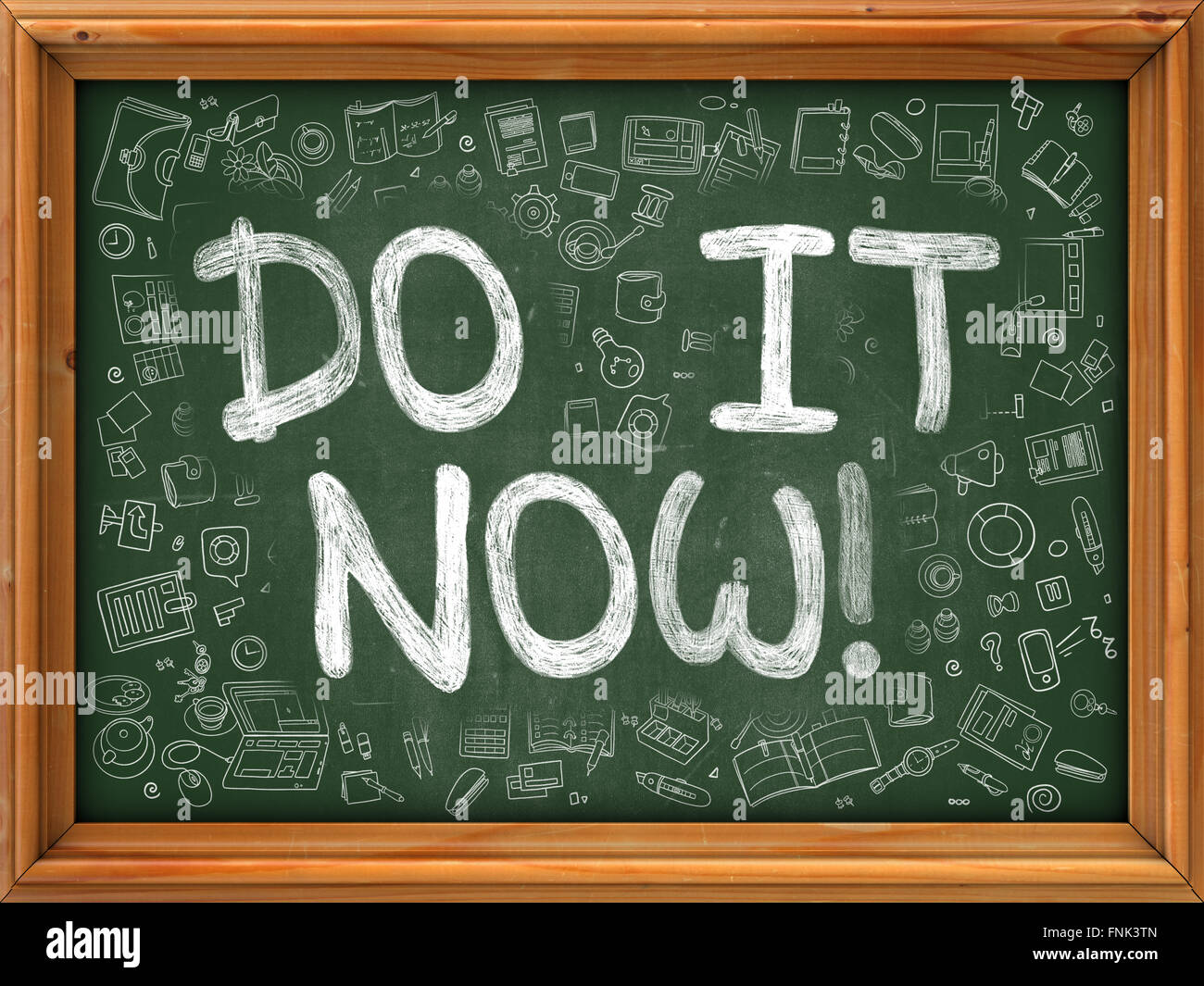 Do It Now Concept. Green Chalkboard with Doodle Icons Stock Photo - Alamy