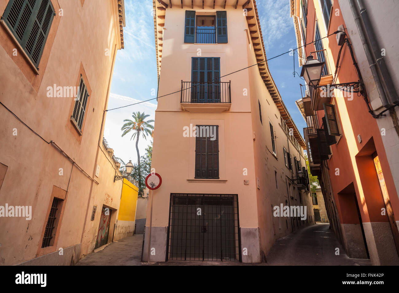 Street and building in historic center of Palma de Mallorca, Balearic ...