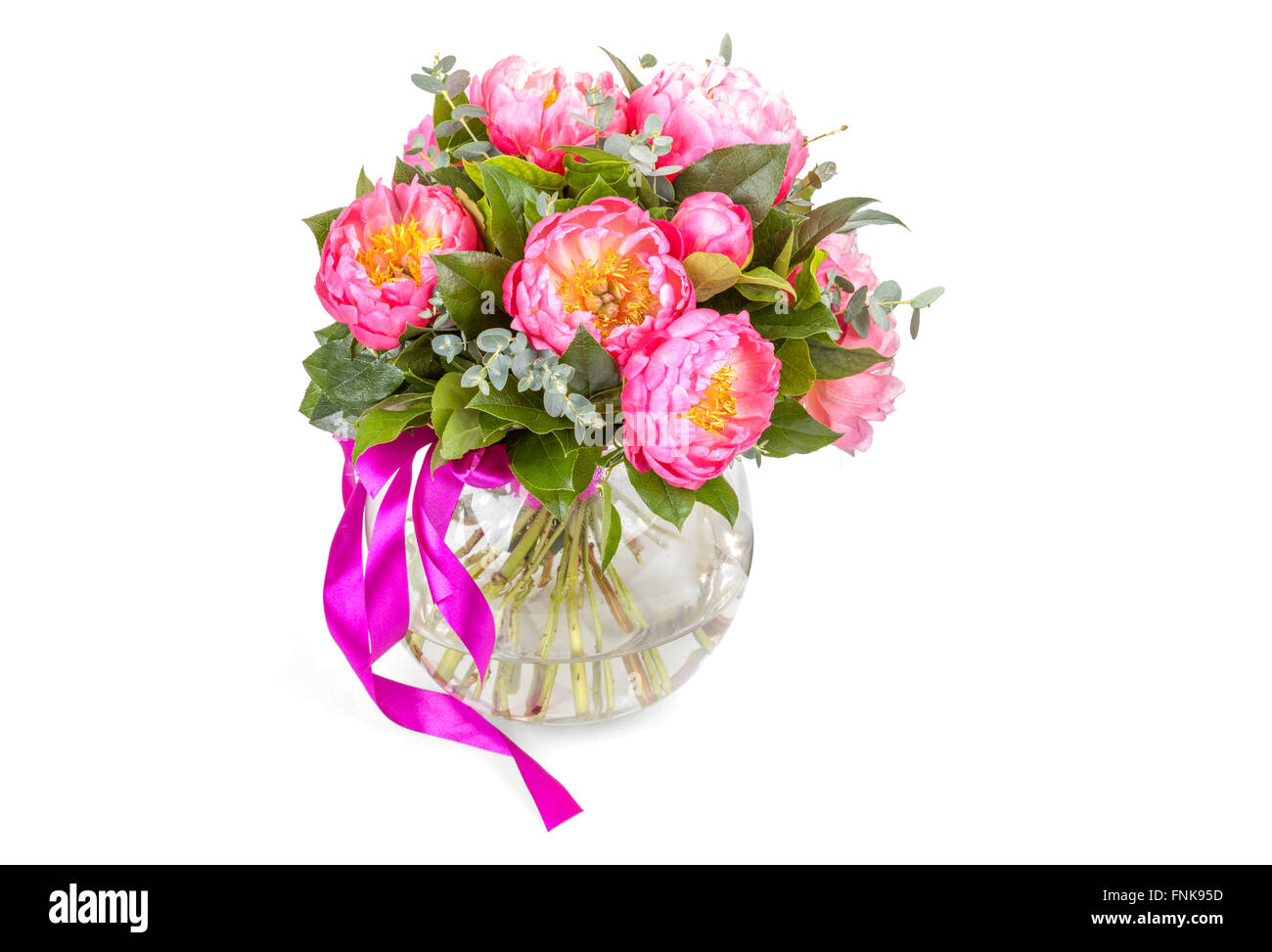 Amazing bouquet of pink pions isolated on white Stock Photo - Alamy
