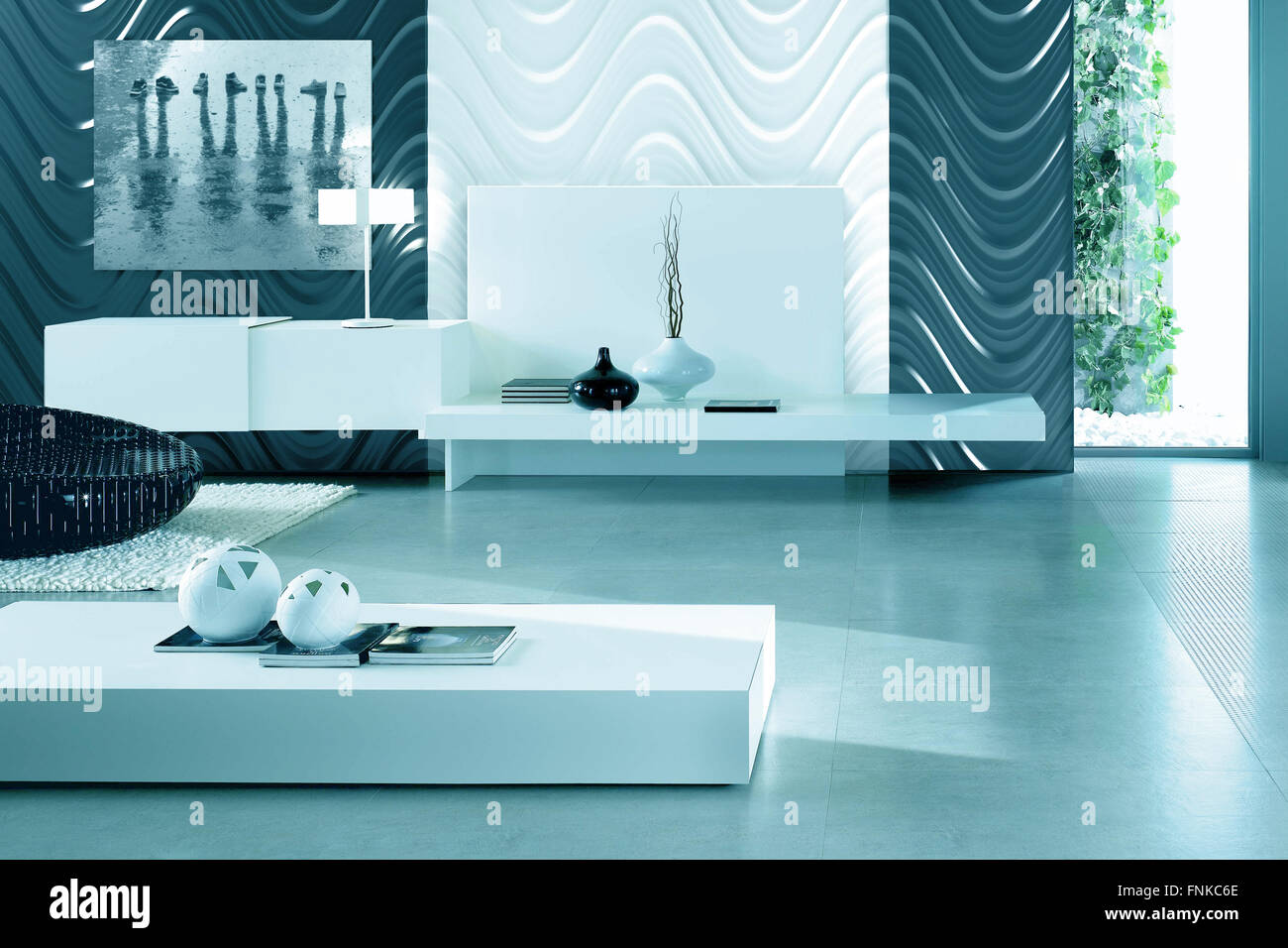3d rendering of contemporary monochrome minimalistic interior Stock ...