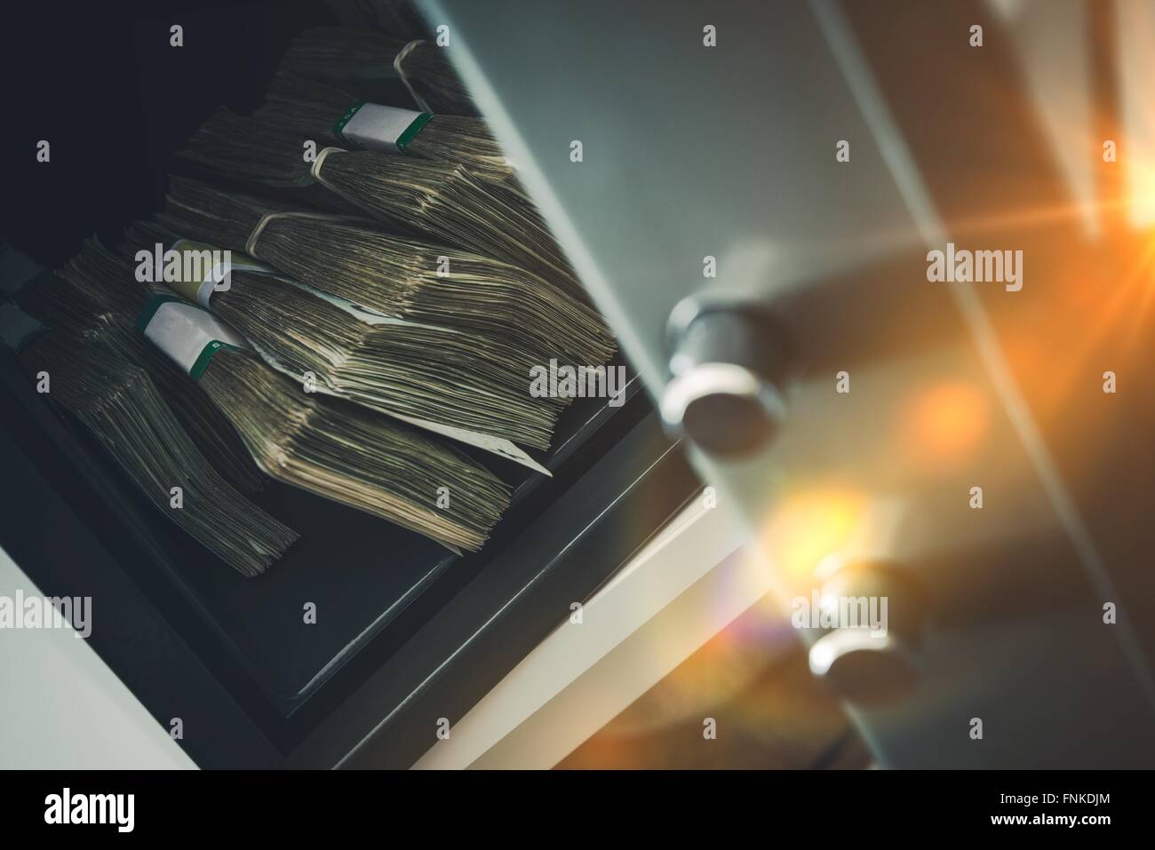 Cash Money Safe Deposit. Small Residential Vault with Pile of Cash ...