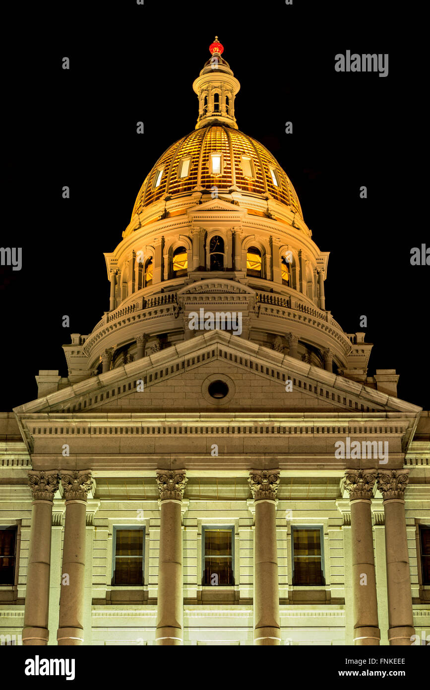 Gold Dome - December night close-up view of Gold Dome of Colorado State ...
