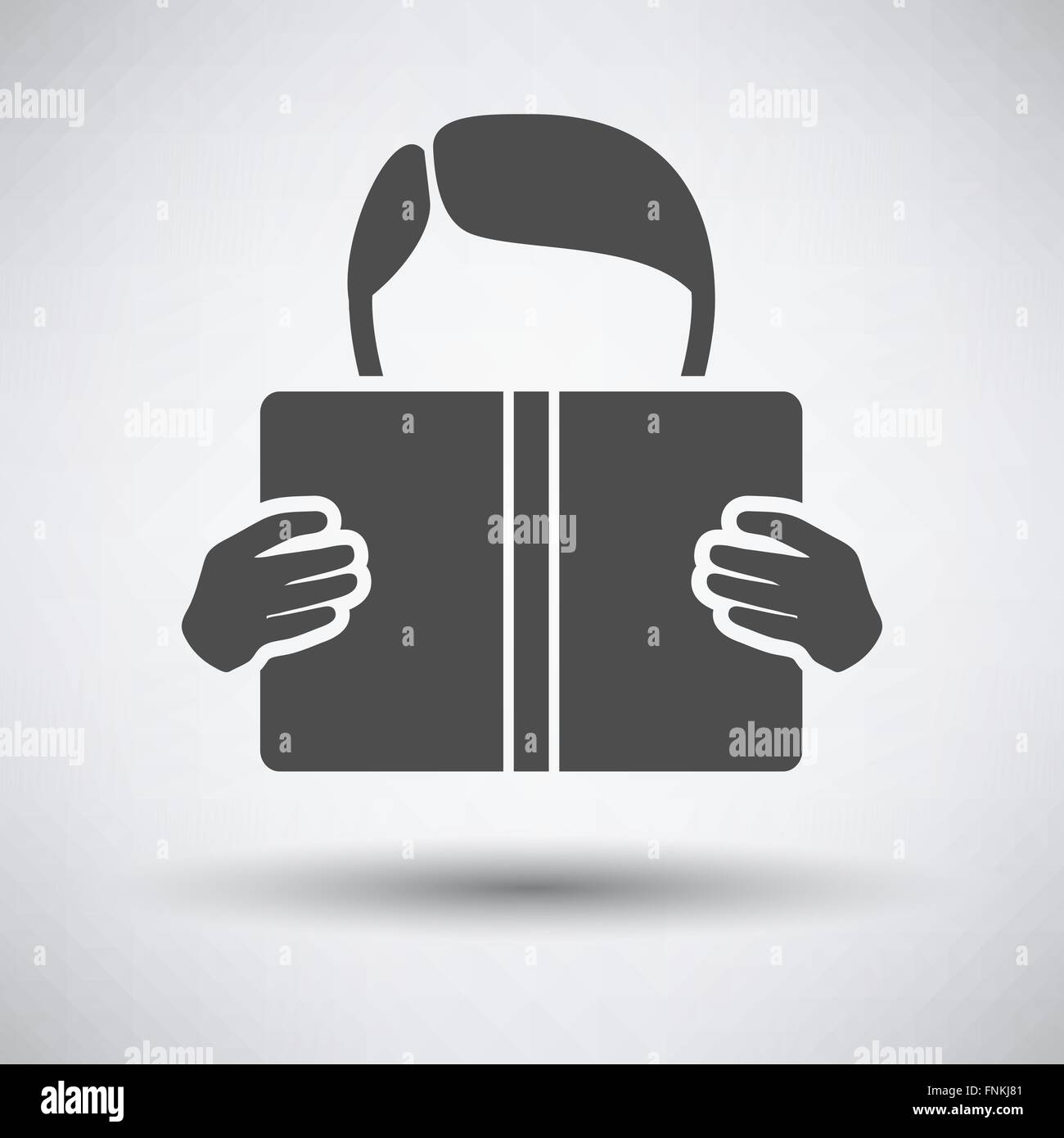 Boy reading book icon on gray background with round shadow. Vector ...