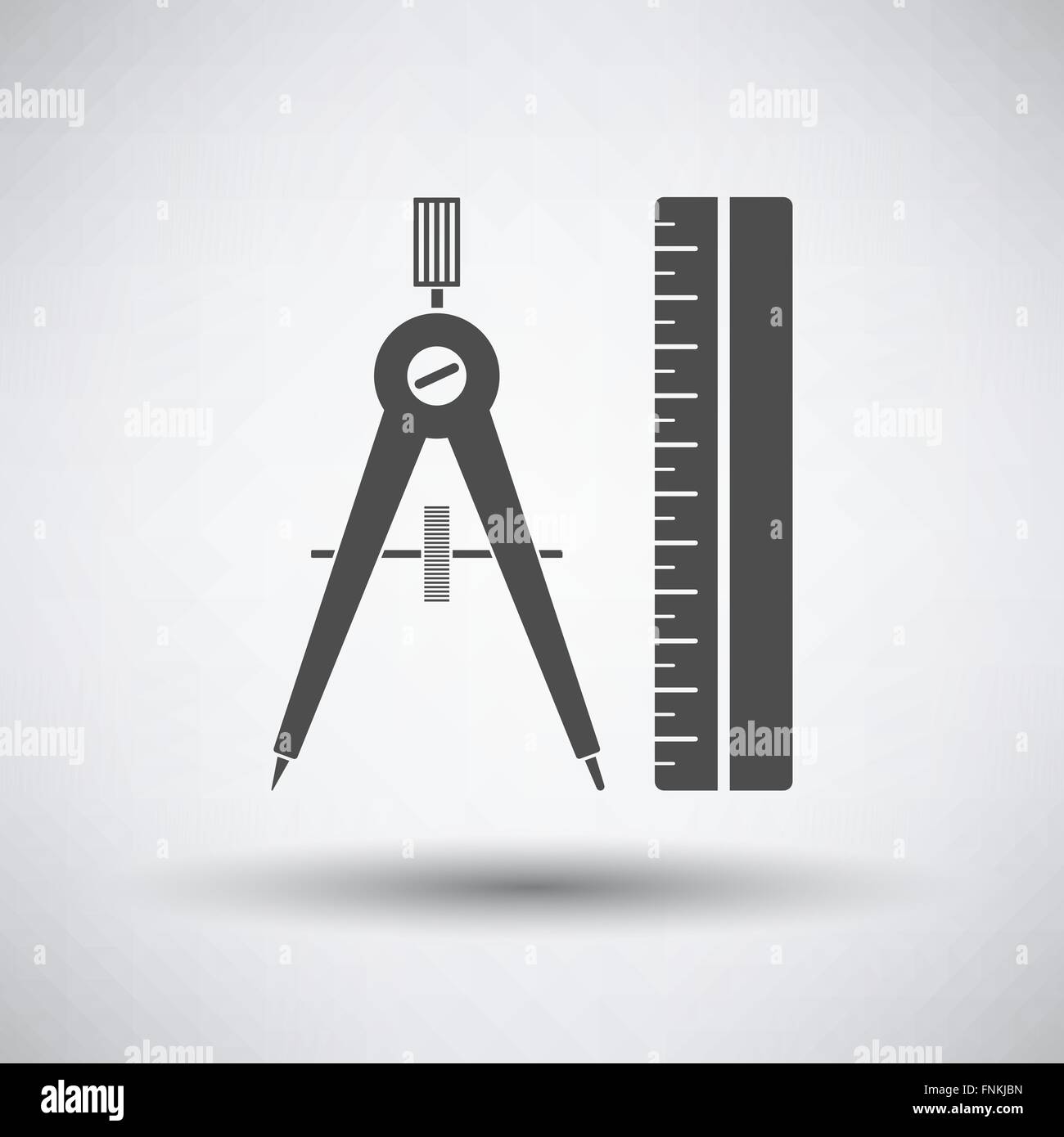 Compasses and scale icon on gray background with round shadow. Vector ...