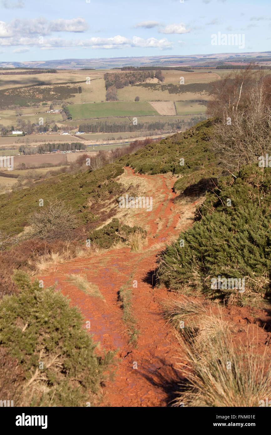 Scottish Borders, Scotland. Elevated view of a muddy St Cuthbert’s Way ...