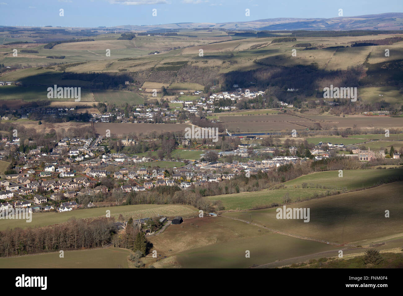 Scottish Borders, Scotland. Elevated view of the town of Melrose with ...