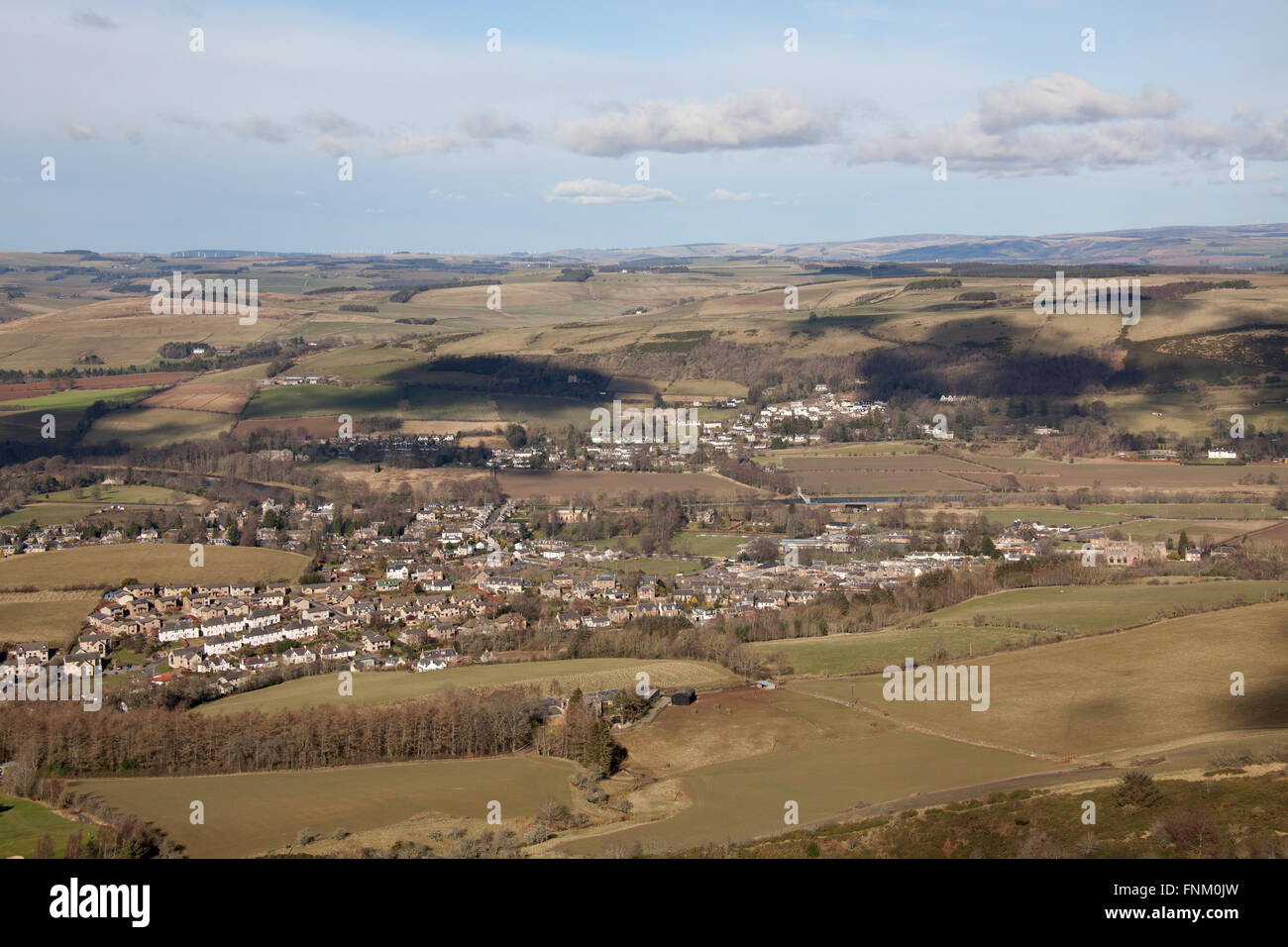 Scottish Borders, Scotland. Elevated view of the town of Melrose with ...