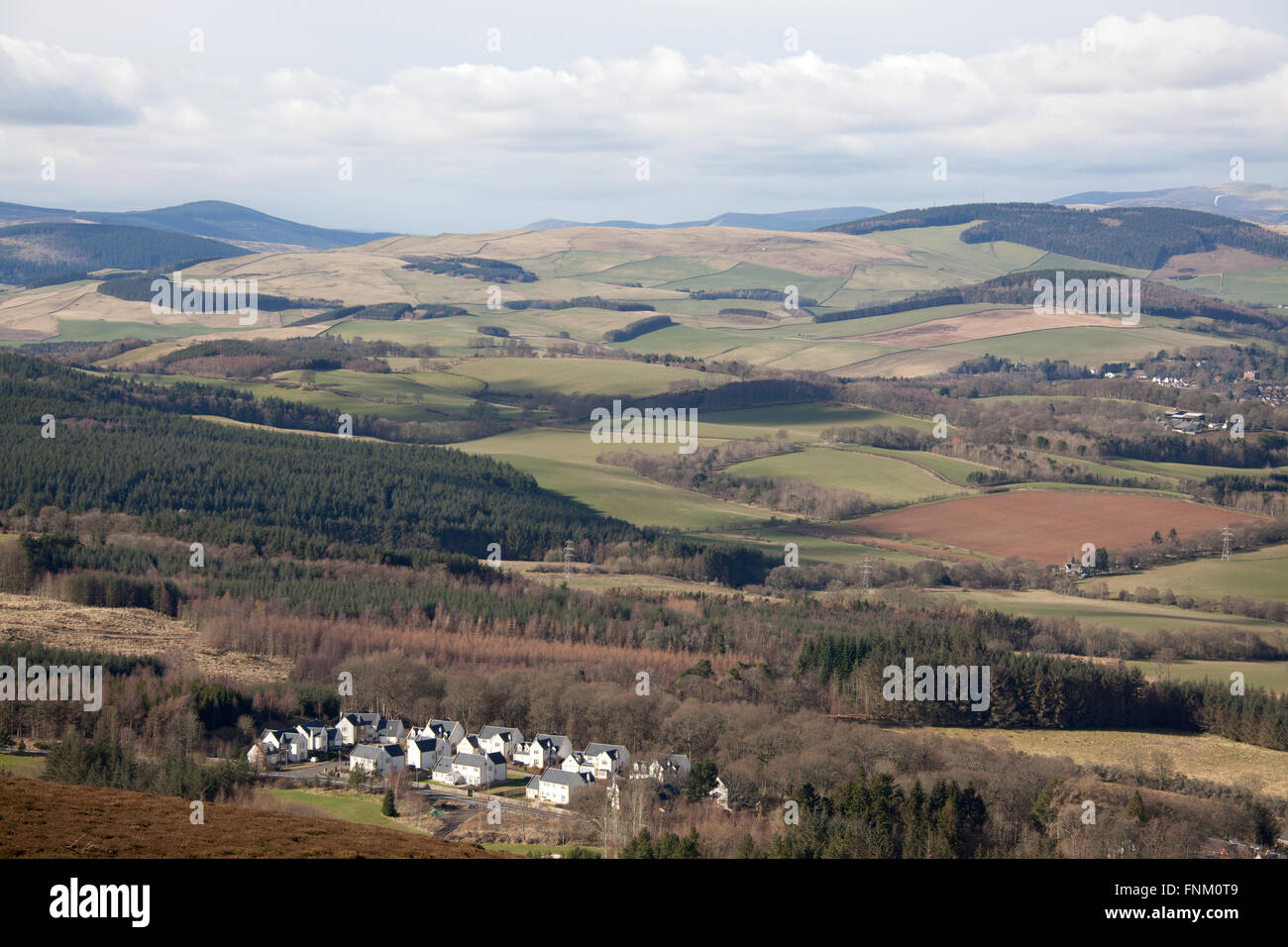 Scottish Borders, Scotland. Elevated rural view of the Scottish Borders ...