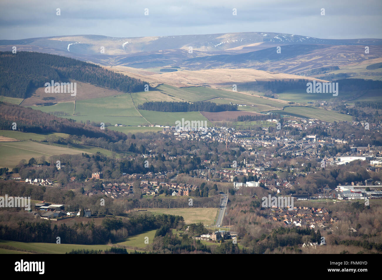 Scottish Borders, Scotland. Picturesque elevated view of the Scottish ...