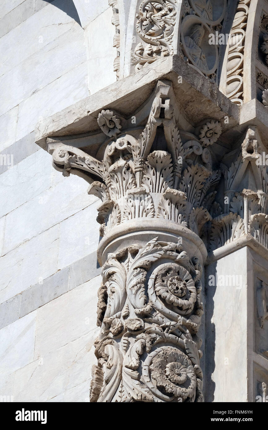 Facade decorated column of Cathedral in Pisa, Italy. Unesco World ...