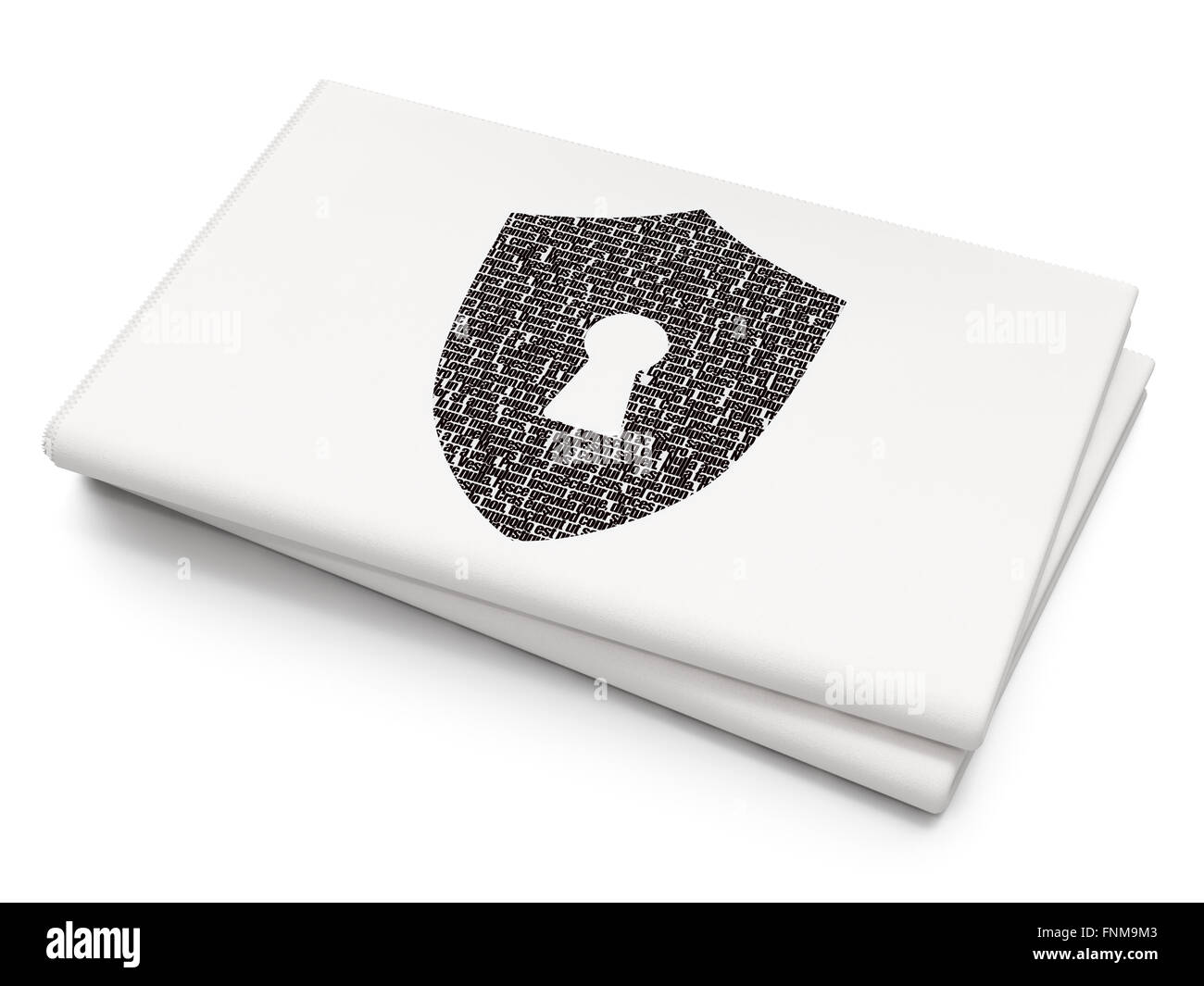 Protection concept: Shield With Keyhole on Blank Newspaper background ...