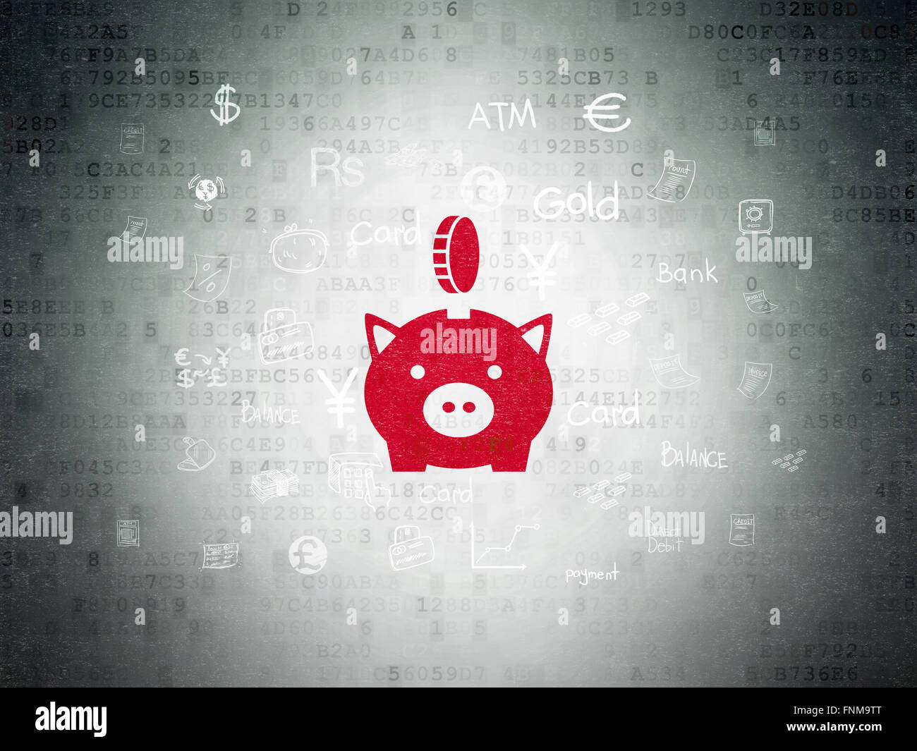 Currency concept: Money Box With Coin on Digital Paper background Stock ...