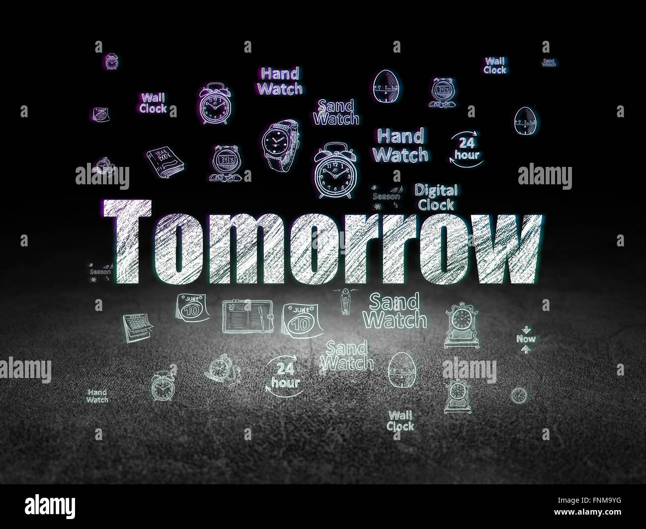 Time concept: Tomorrow in grunge dark room Stock Photo - Alamy