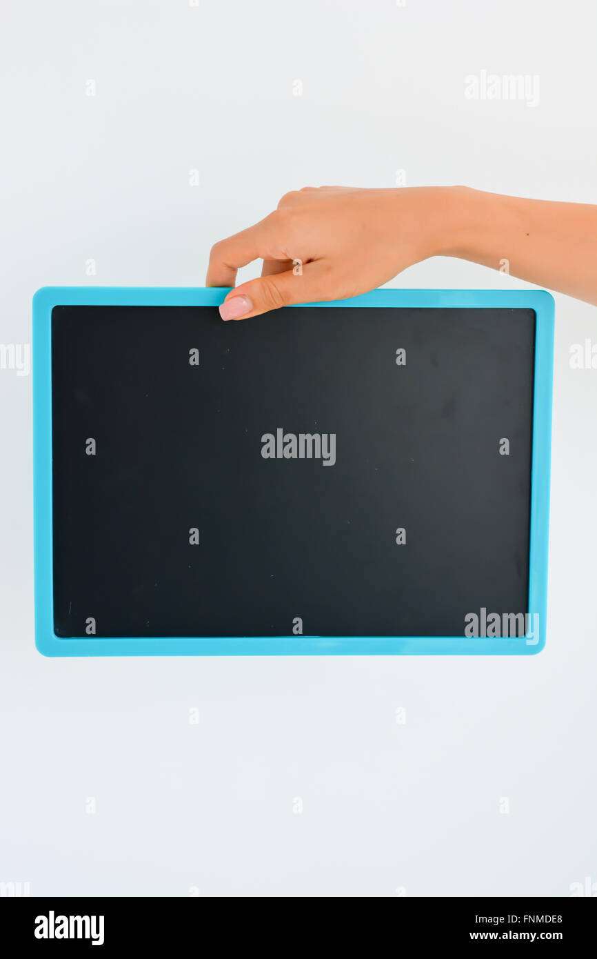 human Hand holding an empty blackboard Stock Photo - Alamy