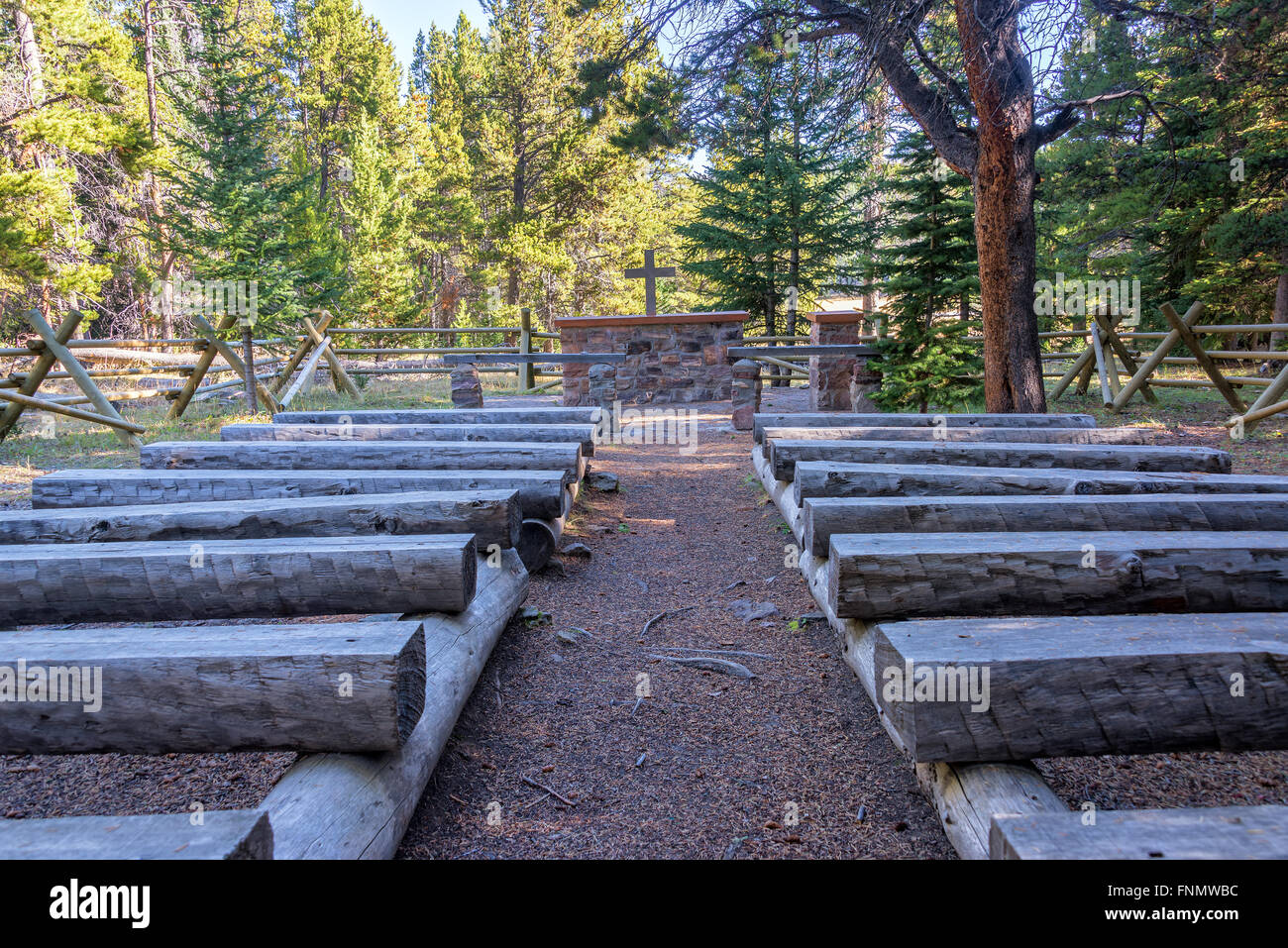 Outdoor church in a forest in Bighorn National Forest in Wyoming Stock ...