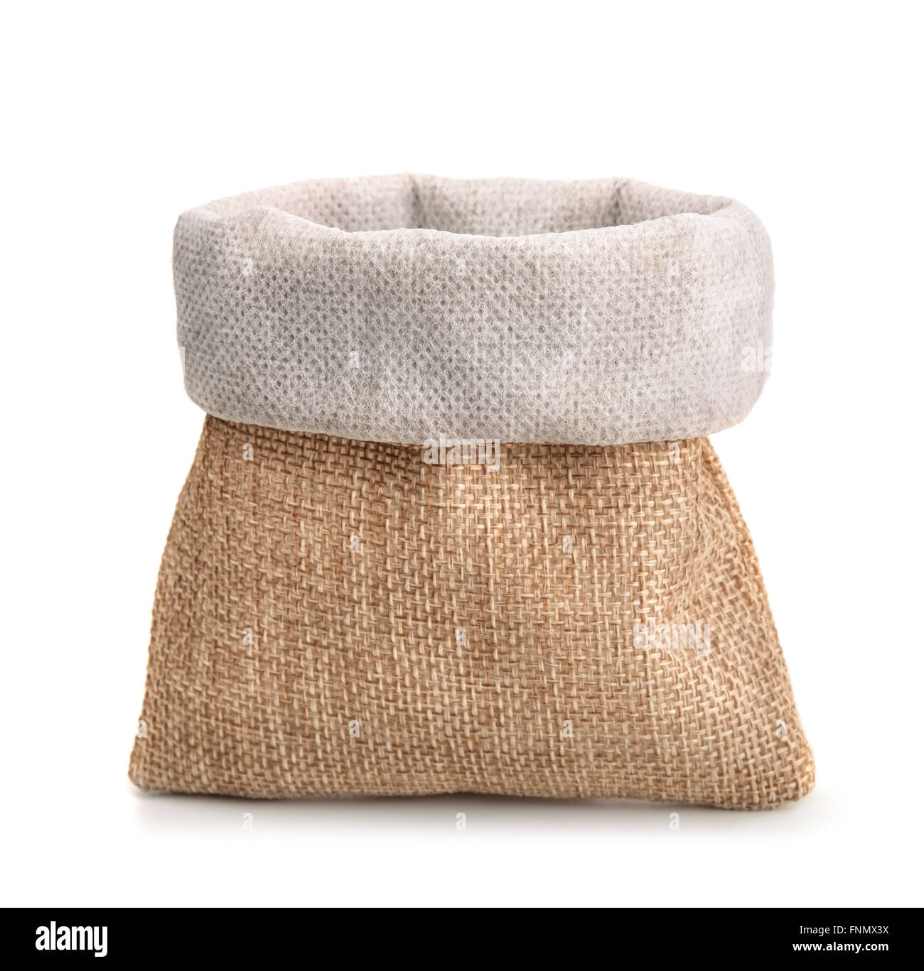 Small burlap bag isolated on white Stock Photo - Alamy