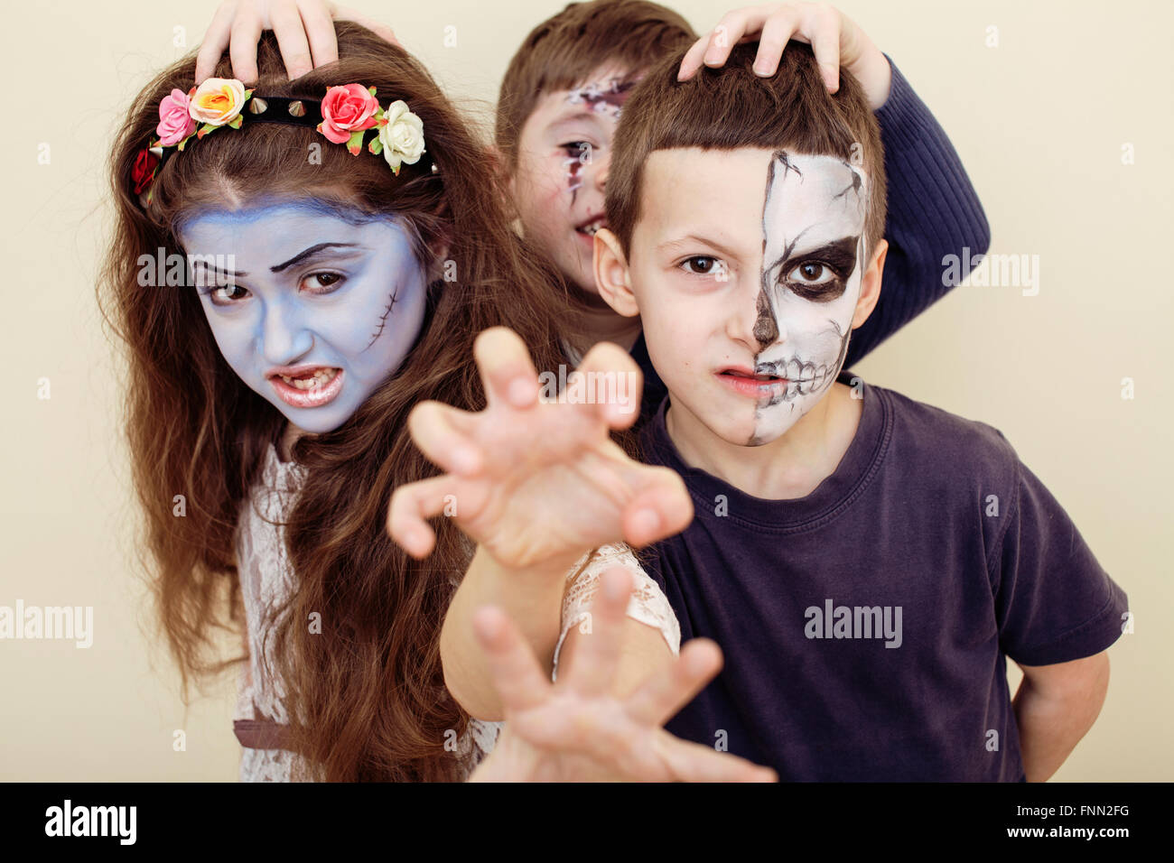 zombie apocalypse kids concept. Birthday party celebration facepaint on ...