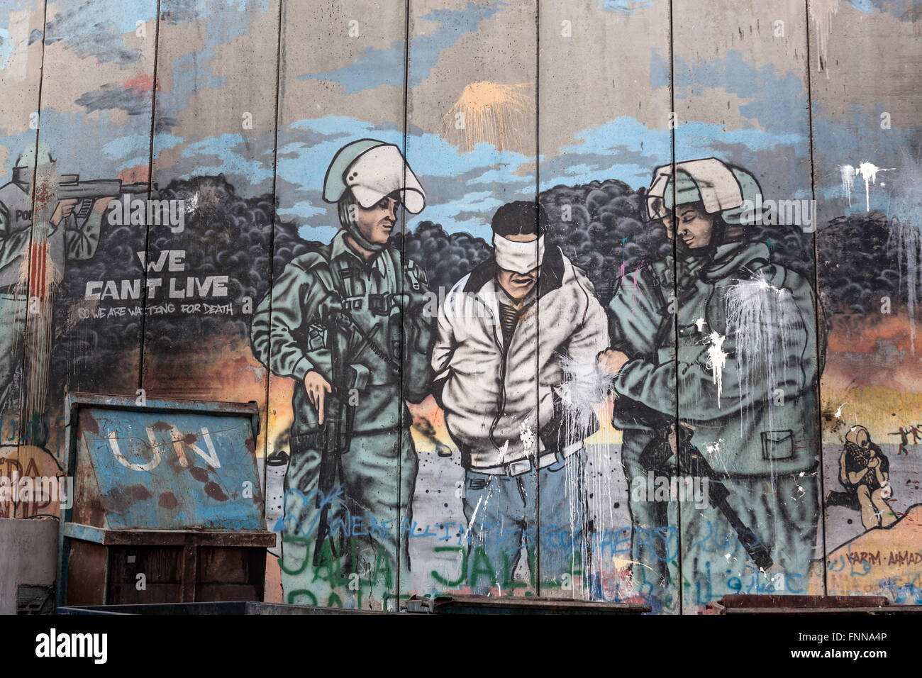 Graffiti on the concrete security wall built by Israelis in Ramallah ...
