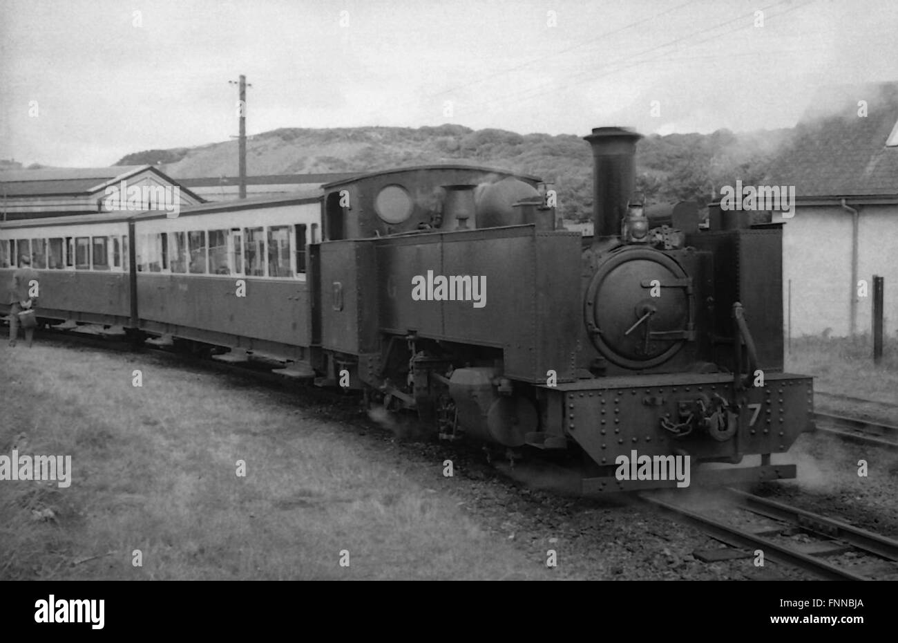 Vale of Rheidol Railway locomotive No.7 "Owain Glyndwr", on a train at ...