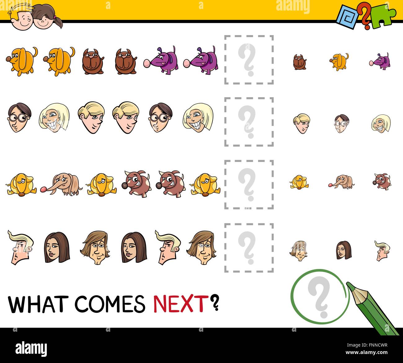 Cartoon Illustration of Completing the Pattern in a Row Educational ...