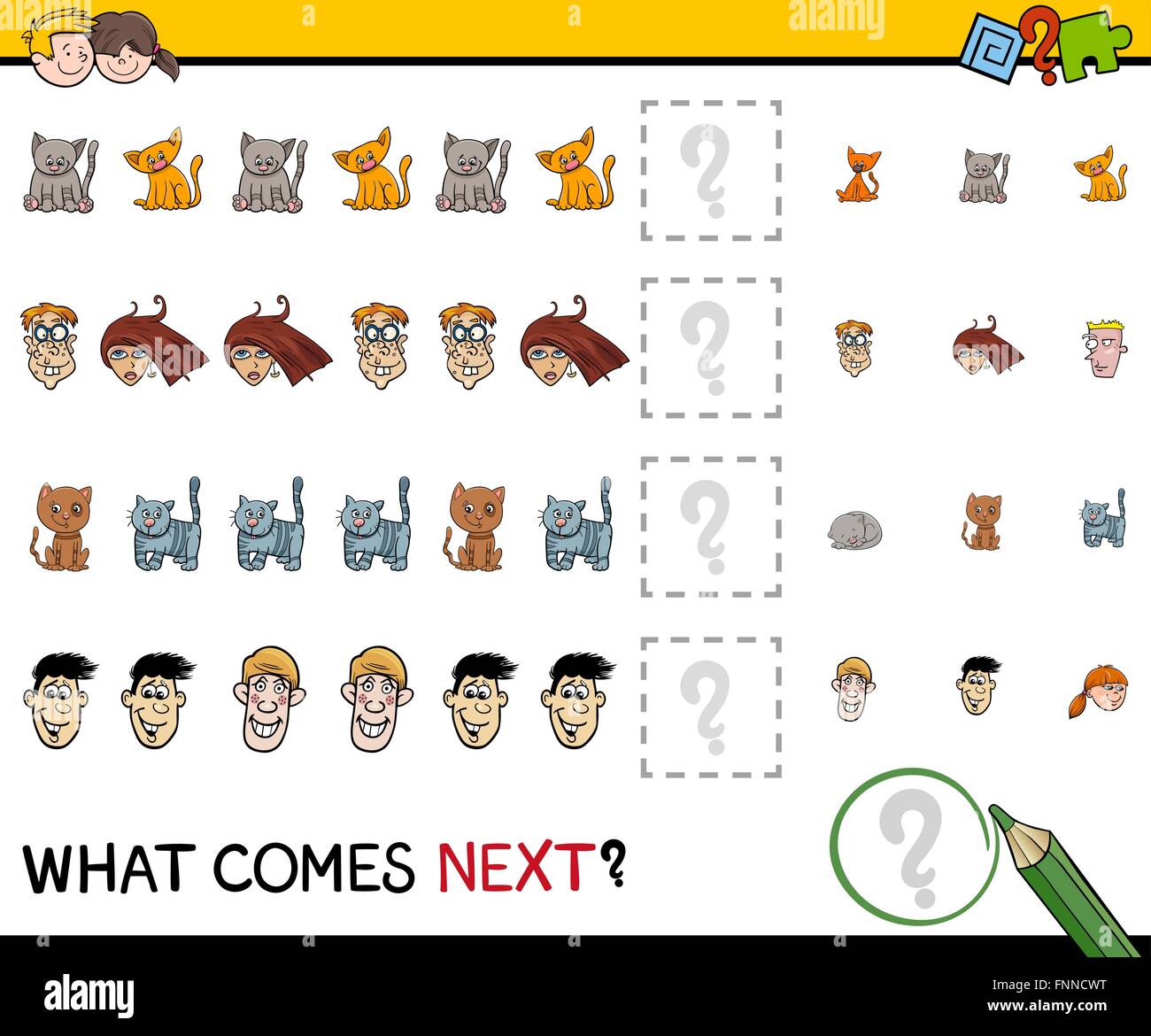 Cartoon Illustration of Completing the Pattern Educational Activity ...