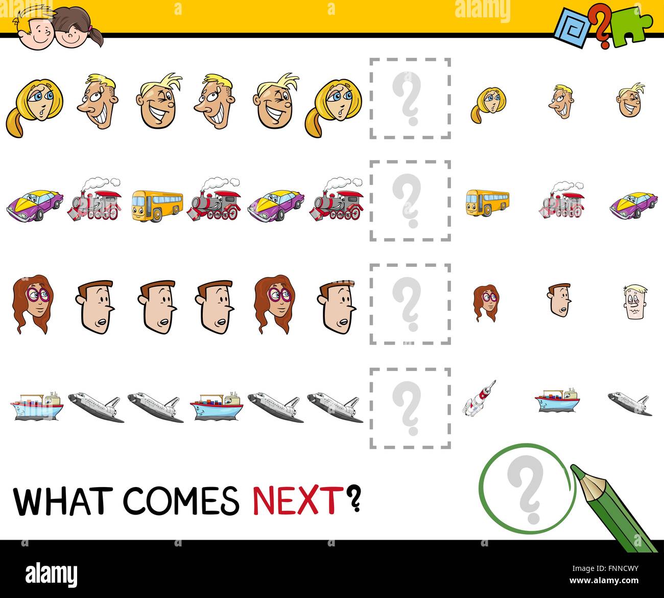 Cartoon Illustration of Completing the Pattern Educational Activity ...