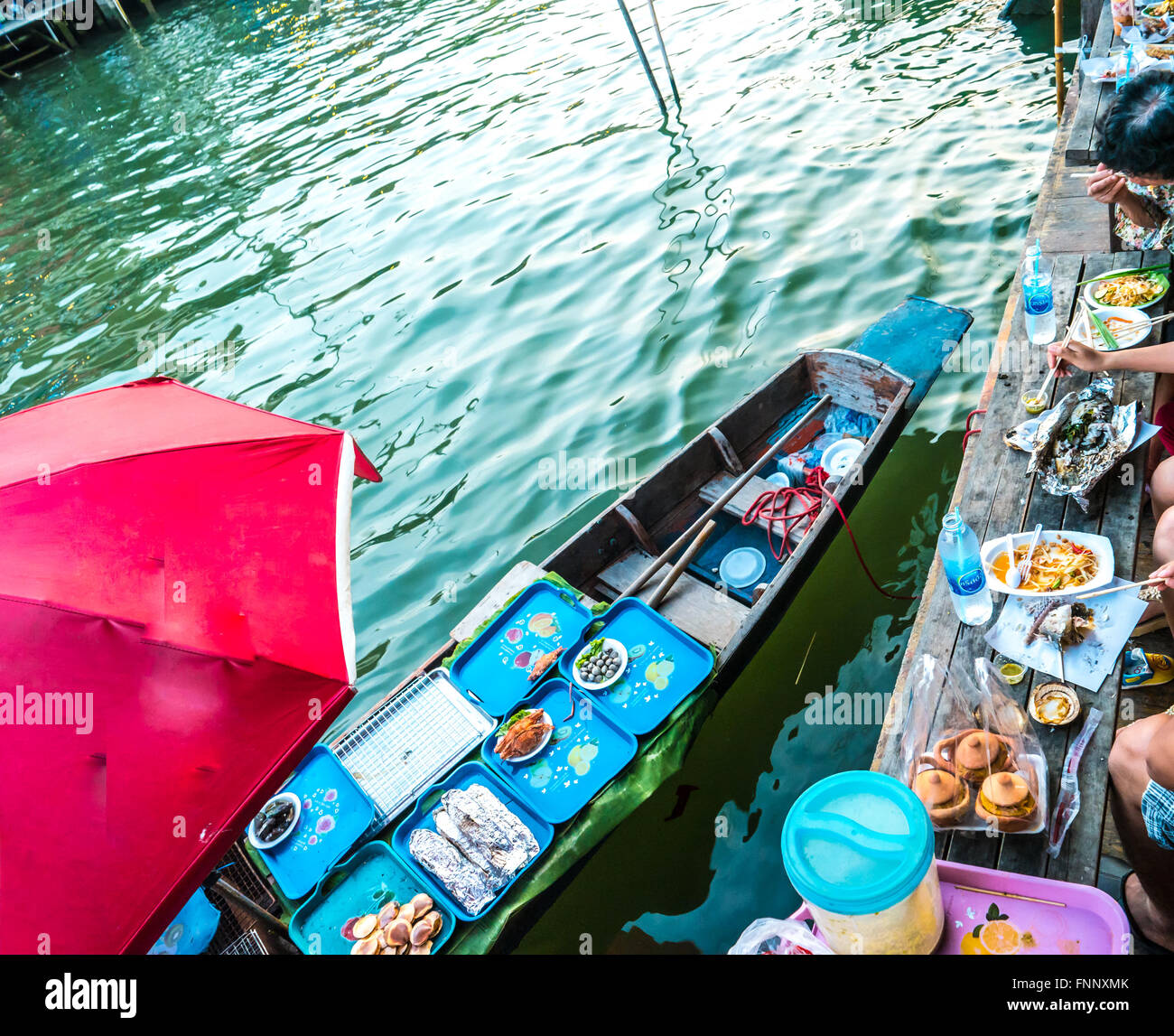 Trader's boats in a floating market in Thailand Stock Photo - Alamy