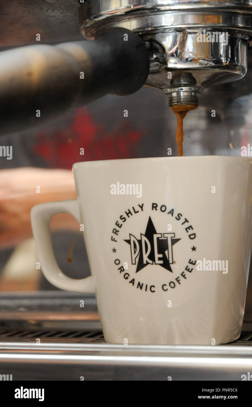 Pret a Manger coffee being prepared for customer Stock Photo - Alamy