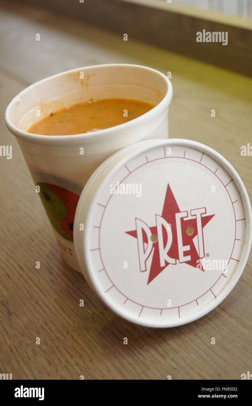 Pret a Manger cup of soup Stock Photo - Alamy