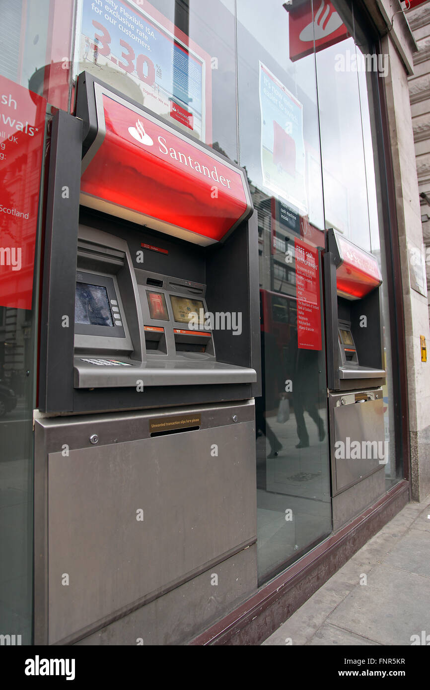 Santander Bank London UK cash point machine outside branch Stock Photo ...