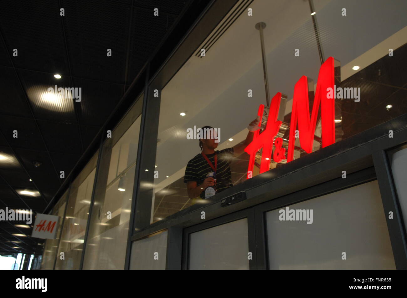 Logo sign of H & M Hennes & Mauritz a Swedish multinational retail ...