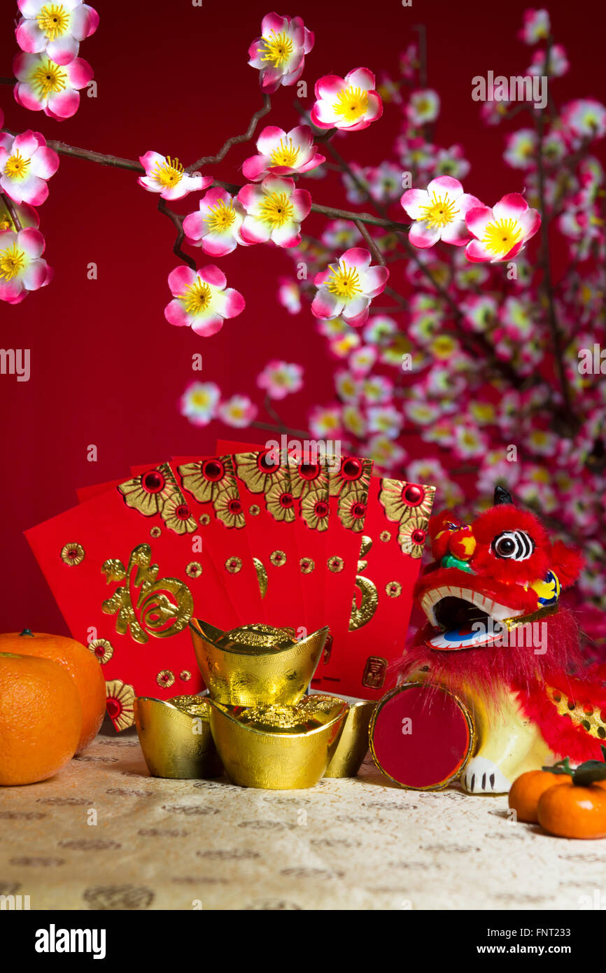 Chinese new year decorations, miniature dancing lion Stock Photo - Alamy