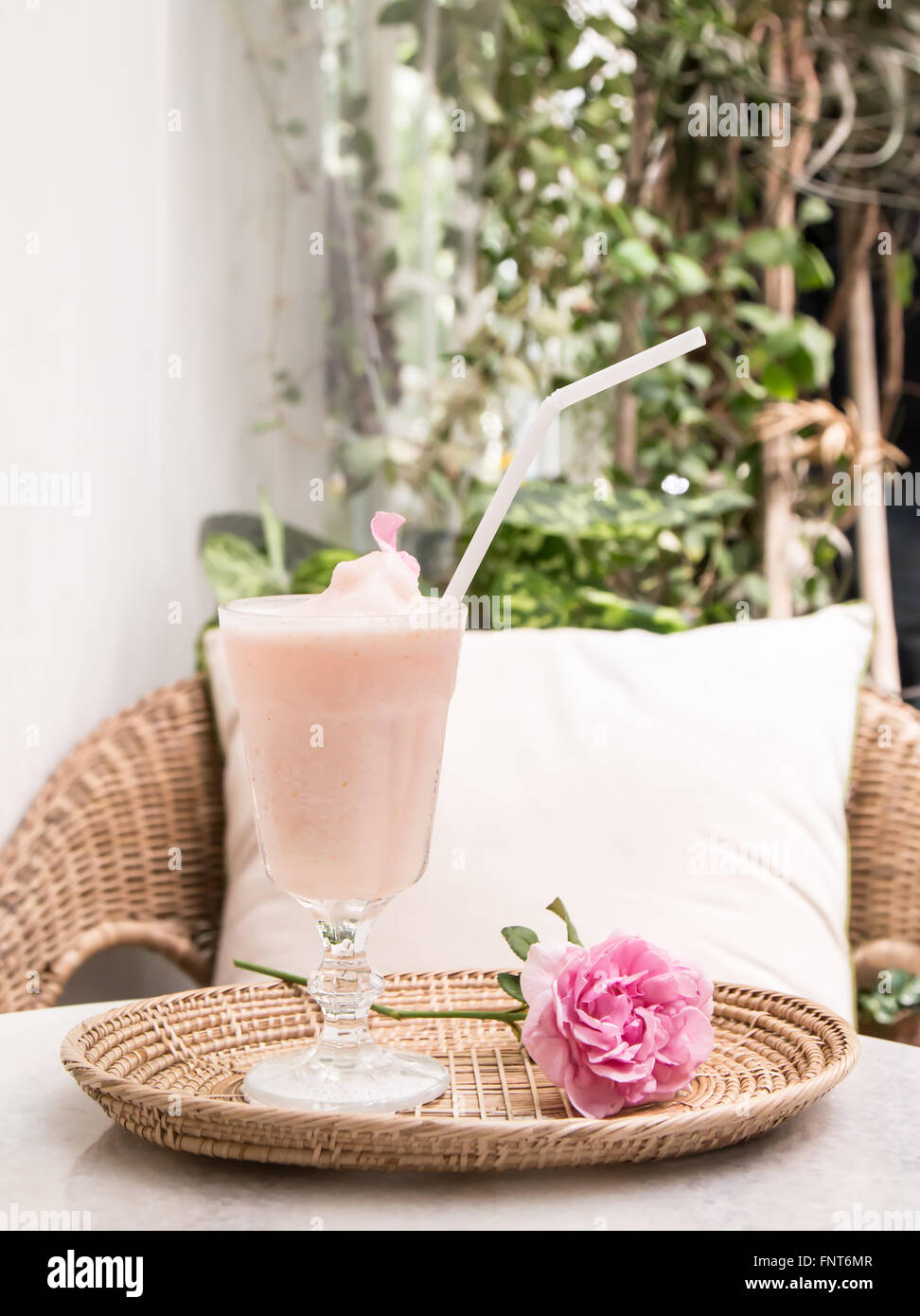 Lychee Smoothie wiith Beautiful Pink Rose Stock Photo - Alamy