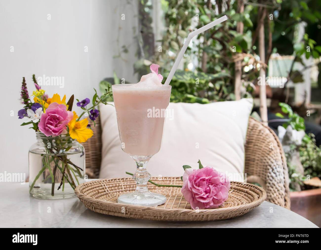 Lychee Smoothie wiith Beautiful Pink Rose Stock Photo - Alamy