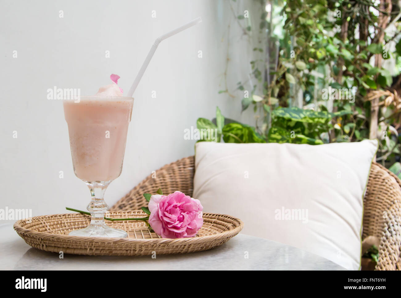 Lychee Smoothie wiith Beautiful Pink Rose Stock Photo - Alamy