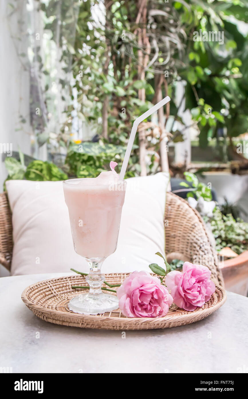 Lychee Smoothie wiith Beautiful Pink Rose Stock Photo - Alamy