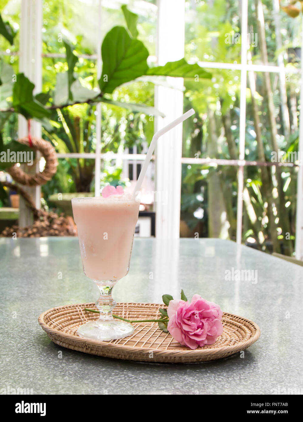 Lychee Smoothie wiith Beautiful Pink Rose Stock Photo - Alamy