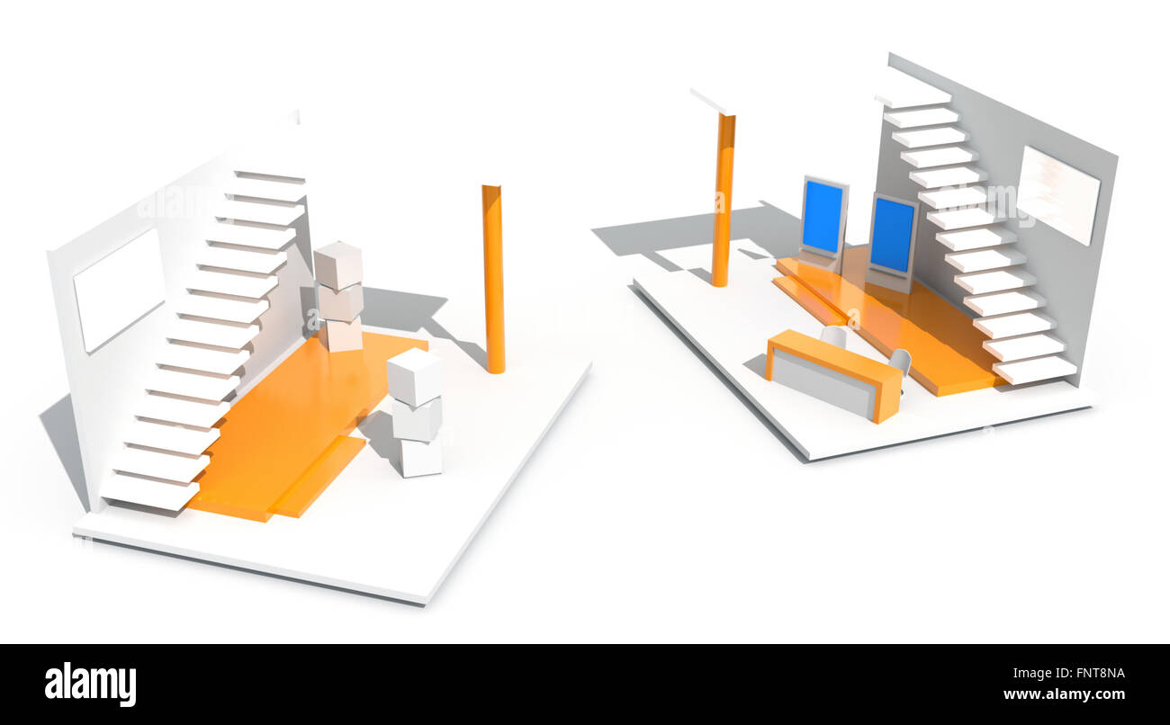 Blank and empty trade kiosk on white, original design, 3d illustration ...