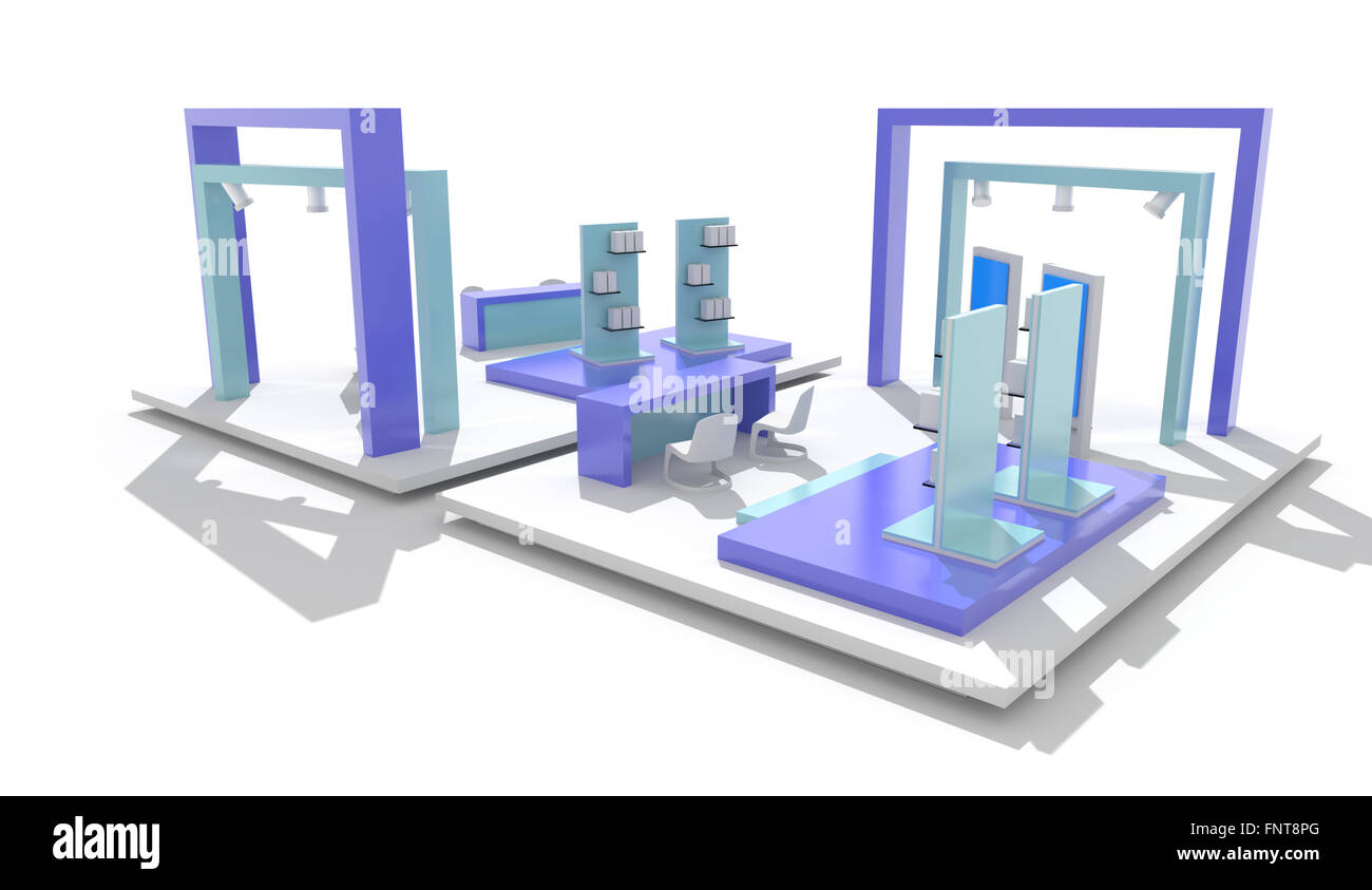 Blank and empty trade kiosk on white, original design, 3d illustration ...