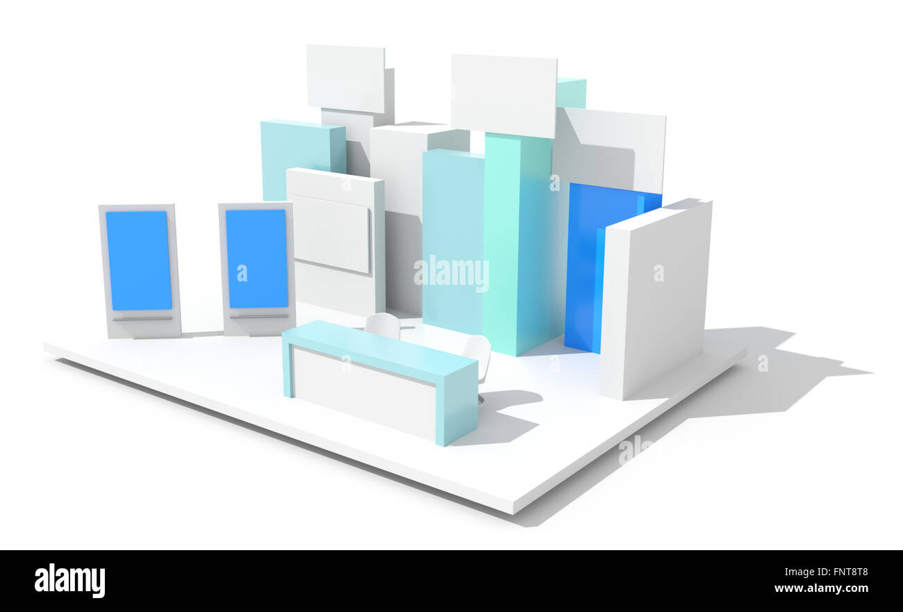 Blank and empty trade kiosk on white, original design, 3d illustration ...