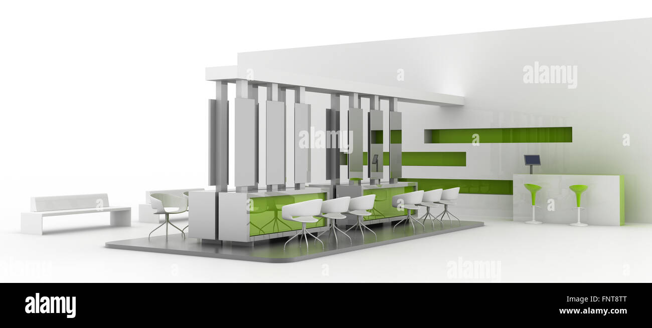 Blank and empty trade kiosk on white, original design, 3d illustration ...