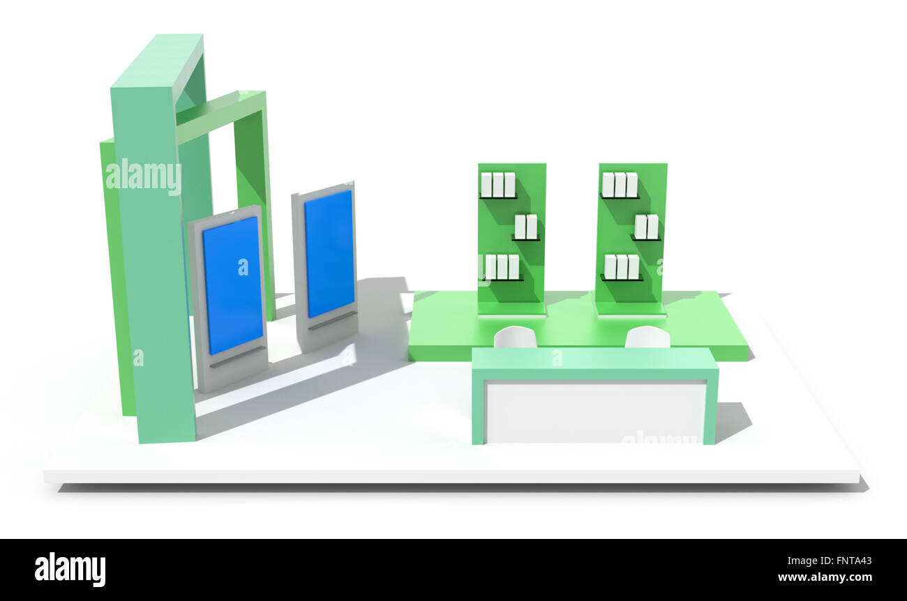 Blank and empty trade kiosk on white, original design, 3d illustration ...