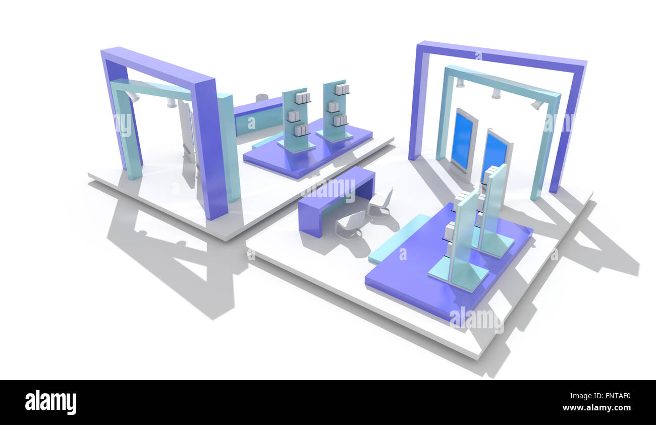 Blank and empty trade kiosk on white, original design, 3d illustration ...