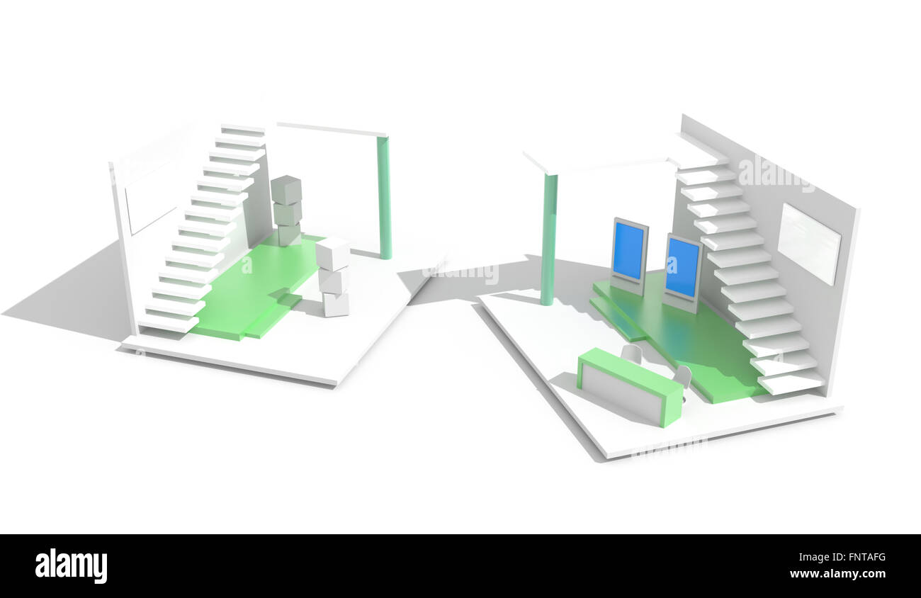 Blank and empty trade kiosk on white, original design, 3d illustration ...