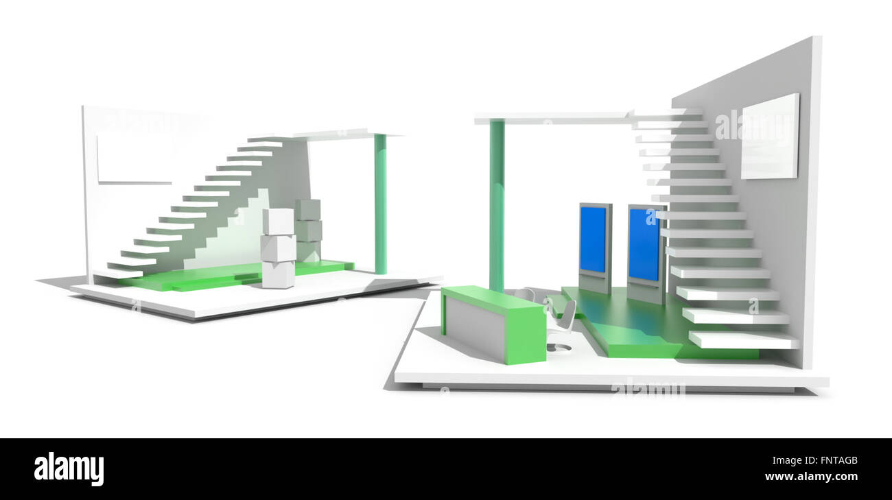 Blank and empty trade kiosk on white, original design, 3d illustration ...