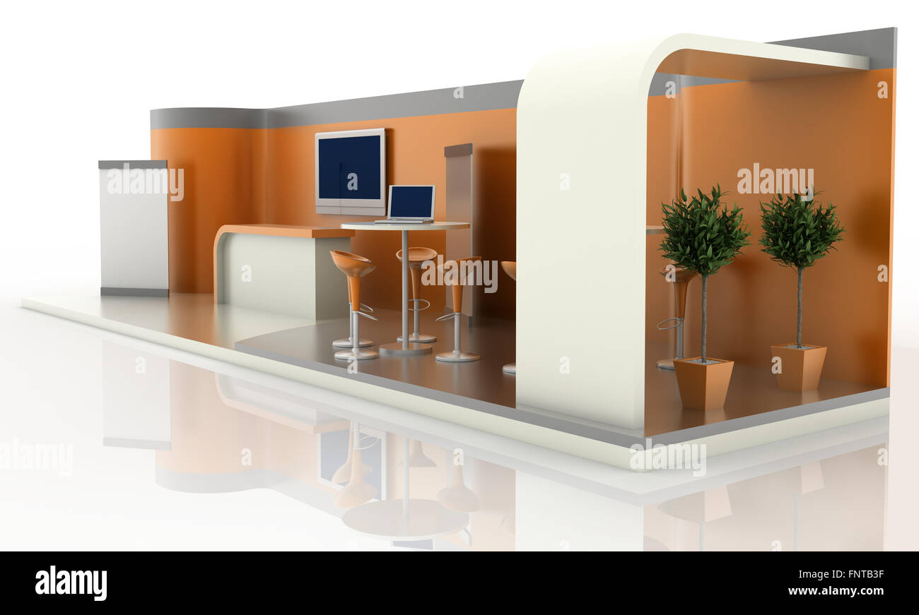 Blank and empty trade kiosk on white, original design, 3d illustration ...