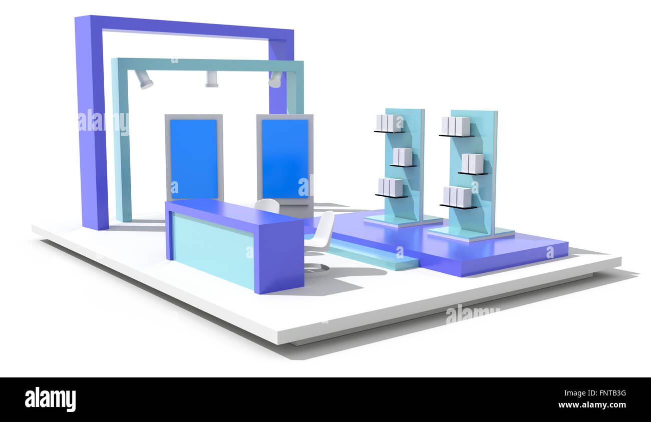 Blank and empty trade kiosk on white, original design, 3d illustration ...